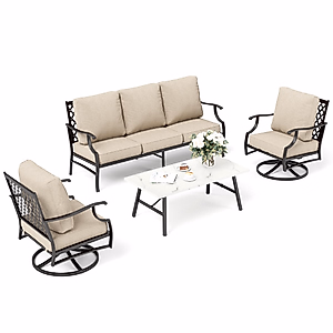 SUNSHINE VALLEY Patio Furniture Set, 4 Piece Modern Metal Outdoor Patio Furniture, 3 Seater Couch, 2 swivel Chairs, Coffee Table and 5.75" Extra Thick Cushion, Patio Conversation Set for Backyard Deck