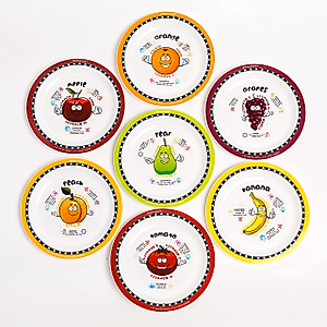 Healthy Kiddos Fruits & Vegetables Fun Plates For Kids 12 Pack | Educational, Non-Slip, Melamine & BPA Free, Eat Healthy Kids Nutrition Plate