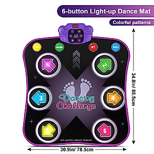 Flooyes Dance Mat Toys for 3-12 Year Old Kids, Electronic Dance Pad with Light-up 6-Button Wireless Bluetooth, Music Dance with 5 Game Modes, Birthday Toys Gifts for 3 4 5 6 7 8 9 10+ Year Old Girls
