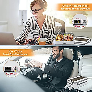 MDHAND Electric Lunch Box, Heating Lunch Box, 2 In 1 Food Warmer Lunch Box 110V/12V for Car and Home, 304 Stainless Steel Lunch Box Container, Upgrade 60W Faster Heating Food Warmer Lunch Box