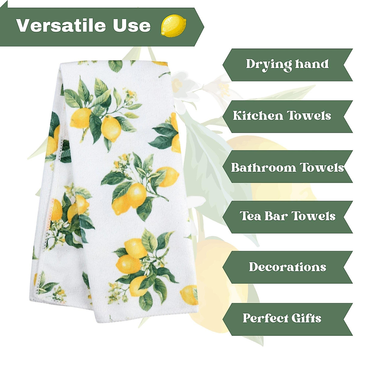 BOSS CLASS Kitchen Towels Lemon Home 4Pcs Summer Spring Absorbent Tropical Bar Dish Hand Decoration Bathroom Towel 15x25in Drying Soft 100% Polyester Cooking Baking Gifts Set