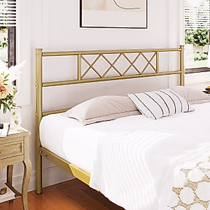 Yaheetech Queen Size Metal Platform Bed Frame Mattress Foundation with Headboard and Footboard No Box Spring Needed Under Bed Storage Steel Slats Antique Gold