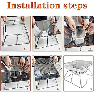 Foxtell Folding Campfire Grill with Carrying Bag, 304 Stainless Steel Grate Barbeque Grill, Portable Camping Grill with Legs for Outdoor Picnics, Backpacking