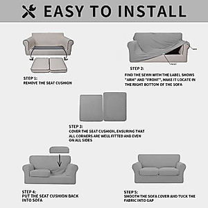 ISSUNTEX 3 Pieces High Stretch Thicken Loveseat Couch Covers, Soft Sofa Slipcover for 2 Separate Cushion Couch, Jacquard Fabric Elastic Sofa Cover Furniture Protector for Dogs (Loveseat, Light Gray)