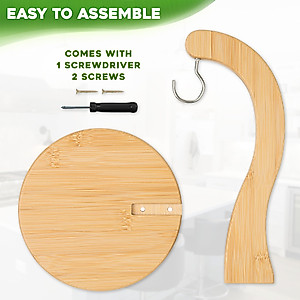 Golden Nature Banana Holder w/ Hanging Hook, Rustic Wooden Grape Stand for Kitchen Countertop, Bamboo Banana Hanger To Keep Bananas & Fruits Fresh