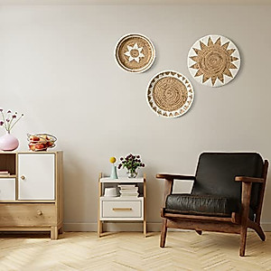 Kiwi Homie Set of 3 Round Woven Water Hyacinth Wall Decor Basket Trays, Round Wicker Baskets Handmade Set of 3 For Living Room, Unique Hanging Wall Art (Set 3 items 2 (Sunflower))