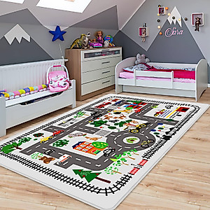 LTKOUGFAM Kids Rug City Life Playmat Play Carpet for Playing Cars Toy, Kids Baby Play Mat for Floor, Educational Road Traffic Floor Area Rug, Kids Rugs for Playroom Room Bedroom (78.7X 59 Inch)