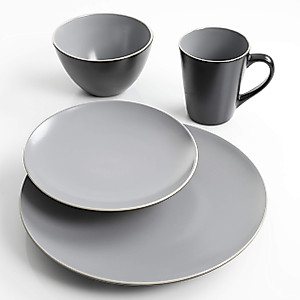 Gibson Soho Lounge Soho Lounge Matte Dinnerware Set, Service for 4 (16pcs), Two-Tone Grey