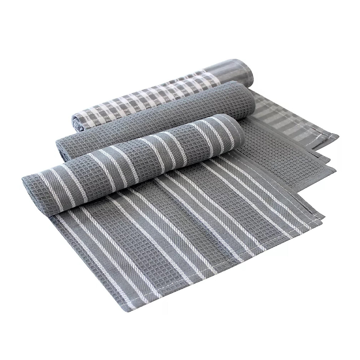 Akma's textile 100% Natural Cotton Kitchen Towels (17”x 28”, 3 Pack), Set of 3 Waffle Weave Tea Towels, Highly Absorbent Cloth Dish Napkins, Quick Drying Dish Towels, Classic Cloth Napkins, Dark Gray
