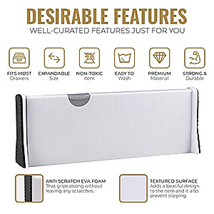 RAPTUROUS Deep Drawer Divider - 4 Inches High, Expands from 11-17 Inch, Adjustable Tall Dividers for Kitchen, Bedroom - Expandable Organizers for Clothes, Dressers etc - 8 Pack White Drawer Separators