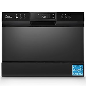 Midea MDC22P1ABB Table-top Countertop, Energy Star Portable Dishwasher, 6 Place Settings & 8 Washing Programs, Speed, Baby-Care, ECO& Glass, Dish Washer for Dorm, RV& Apartment, Black