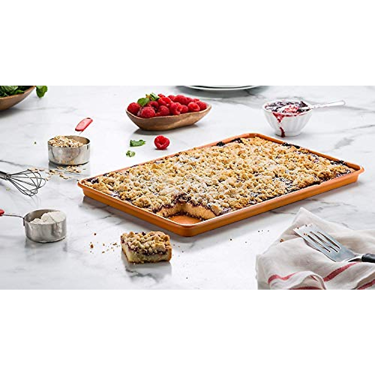 Set of 2 Nonstick Copper Cookie Sheet and Copper Coating Baking Pan for Cookies 11" x 16"