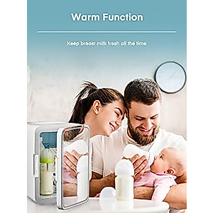 FOHERE Skincare Mini Fridge for Bedroom 10 Liter/11 Can, Portable Mini Fridge for Food, Beverage, Cosmetics, Snacks, Cooler and Warmer Function, AC/DC Small Refrigerator with Mirror, White