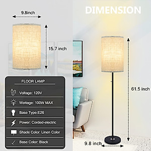 Floor Lamp, Modern Standing Lamp with Drum Fabric Shade, Farmhouse Pole Lamp, Corner Tall Stand Up Lamp for Living Room, Bedroom, Office, Bright Floor Lamp with Pull Switch (Sand Black)