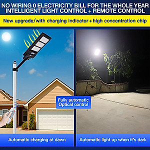 Vikrami 600W Solar Street Lights Outdoor Waterproof 60000LM, Dusk to Dawn, with Motion Sensor and Remote Control, Suitable for courtyards, Gardens, Streets, Garage, etc. Wall or Pole Mount