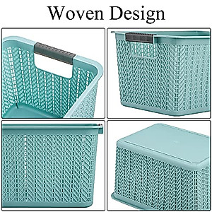 Lawei 9 Pack Plastic Storage Baskets, 10.5 x 7.1 x 5.5 Inch Weave Storage Bins with Handle, Plastic Shelf Organizer Basket for Home Cabinet, Pantry Storage Bins for Toys, Classroom
