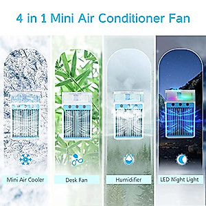 Portable Air Conditioners, 4 in 1 Rechargeable Mini Air Conditioner Evaporative Personal Cooler Humidifier, 3 Speeds Mini AC Desktop Cooling Fan for Office Tent Bedroom