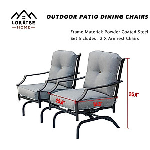 LOKATSE HOME 2 Pieces Patio Metal Chairs Outdoor Conversation Furniture Bistro Dining Seating Armchair Set with Cushion, Grey