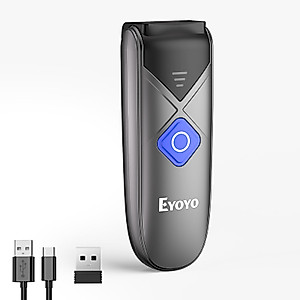 Eyoyo 1D&2D Bluetooth Barcode Scanner, Portable Wireless Mini Barcode Reader with Bluetooth/2.4G Wireless/USB Wired Connection, Compatible with iPad, iPhone, Tablet PC