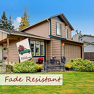 Selmad Welcome Spring Truck Decorative House Flag, Flower Pickup Home Yard Garden Outdoor Decor, Summer Large Outside Decoration Double Sided 28 x 40