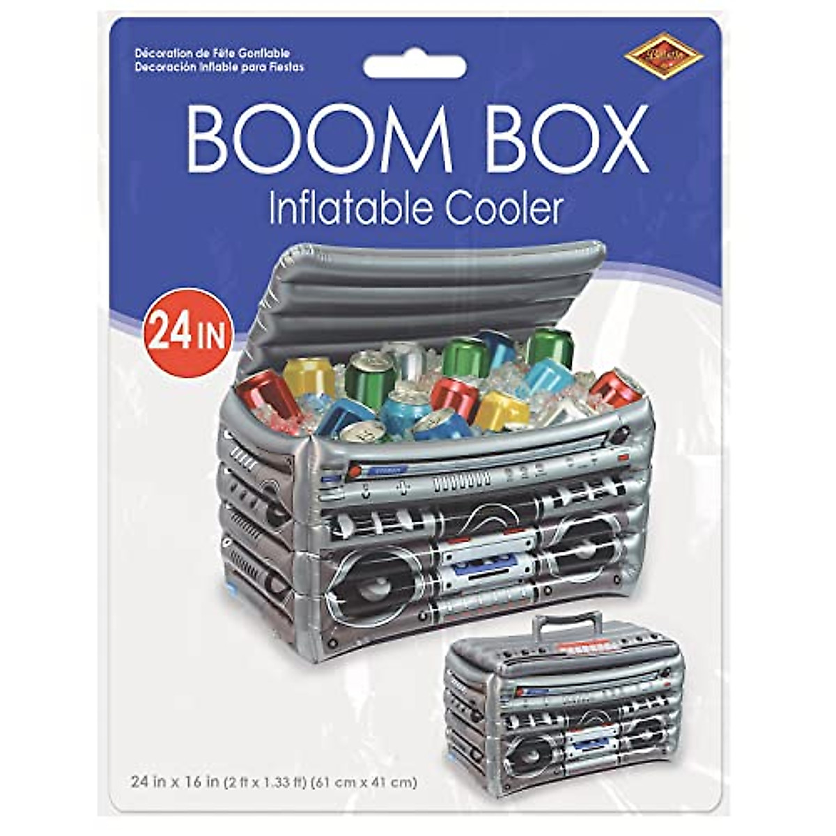 Beistle 16" x 24" Inflatable Boom Box Drink Beverage Cooler for Summer Beach 80's Theme Retro 1980's Party Decorations, Holds Approx. 48 12-Ounce Cans