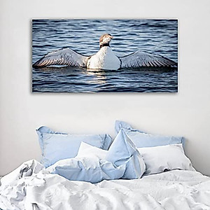 WRHIDBLSWRW Framed Canvas Wall Art Print On Canvas Loon Pictures Posters Artwork for Living Room Bedroom Ready to Hang Wall Decor 20X40