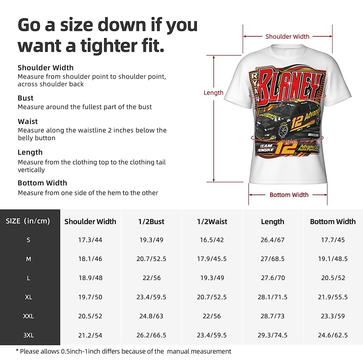 Ryan Blaney 12 Men's T-Shirt Crewneck T-Shirt Tight Sport Short Sleeve Classic Printing Performance