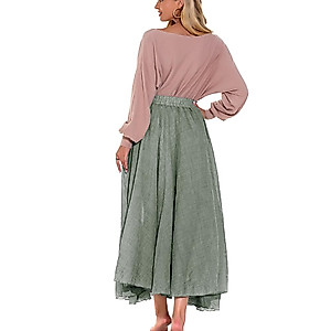 ASHER FASHION Women's Bohemian Style Elastic Waist Band Cotton Linen Long Maxi Skirt Dress (85CM, Light Green)