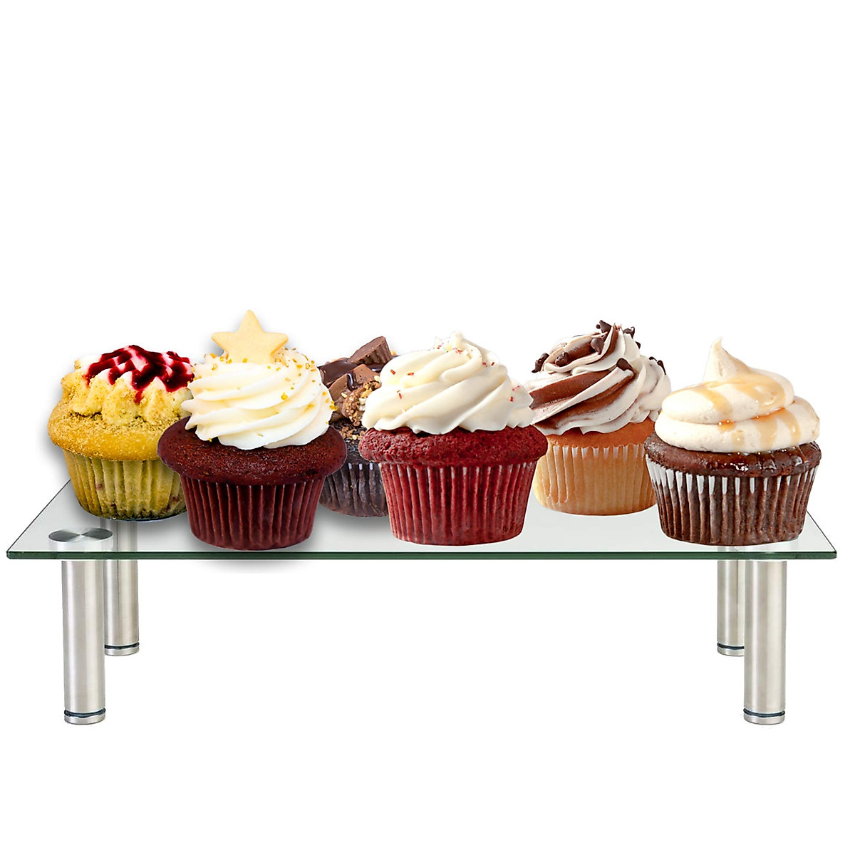 Rectangle Tempered Glass Retail Display Stand 10 x 22 Inch – Large Display Raiser for Cupcakes, Dessert/Office Desk, Bathroom Organizer Shelf