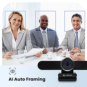 TONGVEO 4K Webcam Conference Call TV Room Web Camera with Dual Microphones &Speaker, | All-in-One USB Video Camera, 116° Wide Angle, AI Auto Framing | Compatible with MS Teams, Zoom, OBS