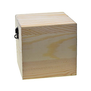 Baoblaze Large Square Unpainted Wooden Storage Box Case for Jewelry Small Gadgets Gift Wood DIY Home Storage Box Natural Wooden Craft Box with Lid Lock DIY Art Craft Accessories