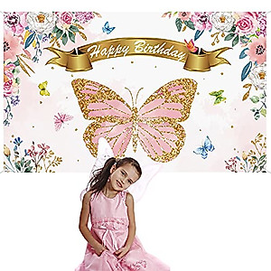 Butterfly Birthday Party Backdrop Decorations Pink and Purple Butterfly Theme Party Background Banner Signs Favor Supplies for Toddler’ Birthday Baby Girl Shower,Pink Photo Booth Props,71’’ x 43’’