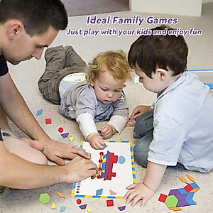 Vanmor 216PCS Magnetic Pattern Blocks Set Complete with 298 Pattern Book & Magnet Board, Magnetic Shapes for Kids, Educational Montessori Tangram Toy for Children Aged 3-8