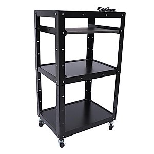 Large AV Cart Rolling Standing Desk Projector Cart on Wheels with Power Strip Cord Management Easy to Assemble for Classroom Conference Room Office Library Kitchen (Black)