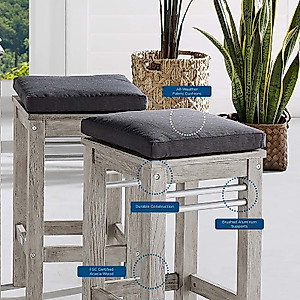Modway EEI-3969-LGR-STE Wiscasset Outdoor Patio Acacia Wood Bar Stool Set of 2, Light Gray