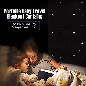 Goabroa Portable Blackout Curtains, (78"x 50") Adjustable Temporary Blackout Curtains with Suction Cups, Polyester Temporary Window Blackout Blind for Bedroom, Nursery or Dorm - Moon & Stars Pattern