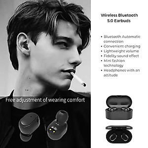 Smart Noise Reduction Wireless Bluetooth 5.0 Earbuds Headphones with Compact Charging Case Compatible with iOS Apple iPhone and Android Samsung - Black