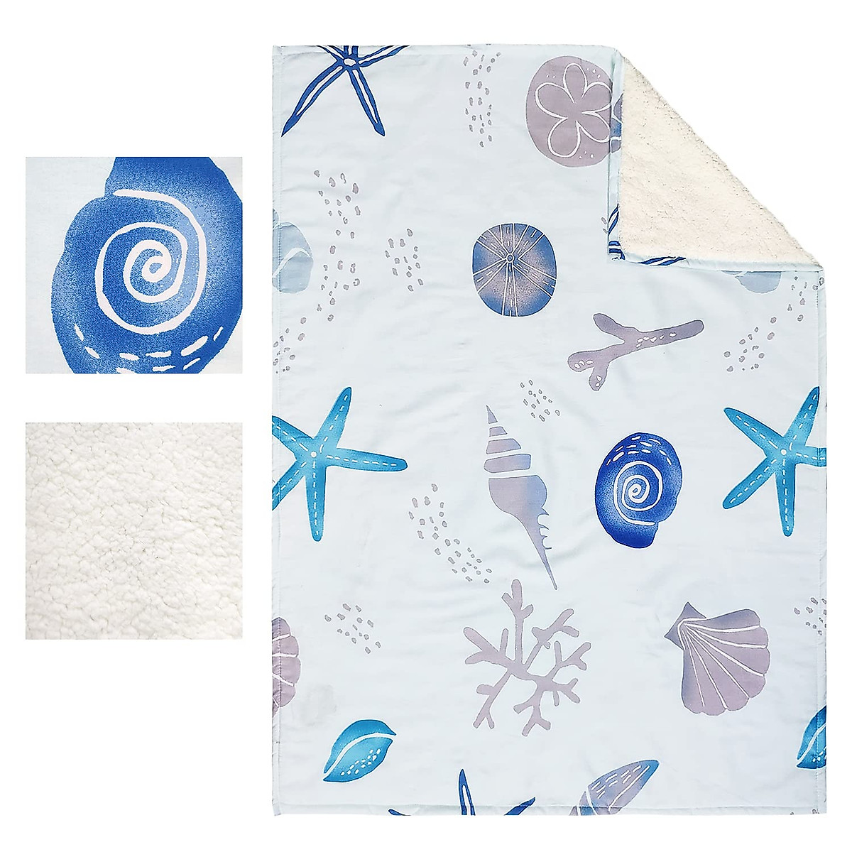 Brandream Boys Nursery Bedding Blue White Beach Theme Baby Crib Bedding Set with Starfish Seashell, 100% Cotton