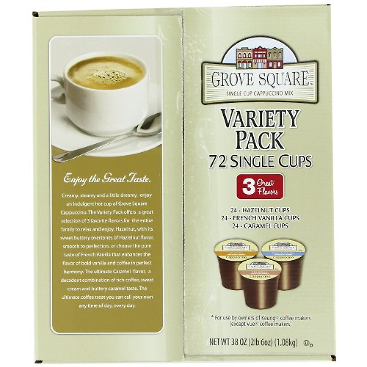 Grove Square Cappuccino Variety Pack, 72 Single Serve Cups