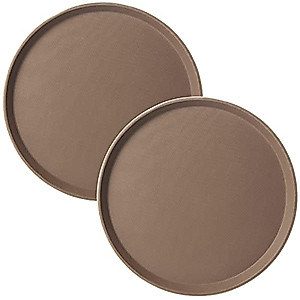 CURTA 2-Pack Restaurant Grade Non-Slip Tray, NSF, 16 Inch, Plastic Rubber Lined Anti-Skid Round Serving Tray, Brown