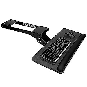 Chaoos Keyboard Tray Under Desk,360 Degree Adjustable Ergonomic Sliding Keyboard & Mouse Tray with Wrist pad & Mouse pad, 25 "Wx10"D,Wooden Tray,Black