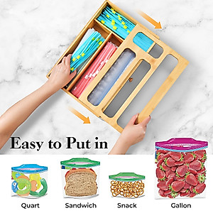 Bamboo Bread Box with Storage Bags Organizer, Corner Bread Box for Kitchen Countertop, Bread Box for Homemade Bread with Window, Bamboo Kitchen Zip Baggie Organizer for Drawer, Pantry Counter Corner