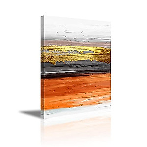 YPY Abstract Wall Art Canvas Orange and Gold Handmade Oil Painting for Home Living Room Bedroom Decor