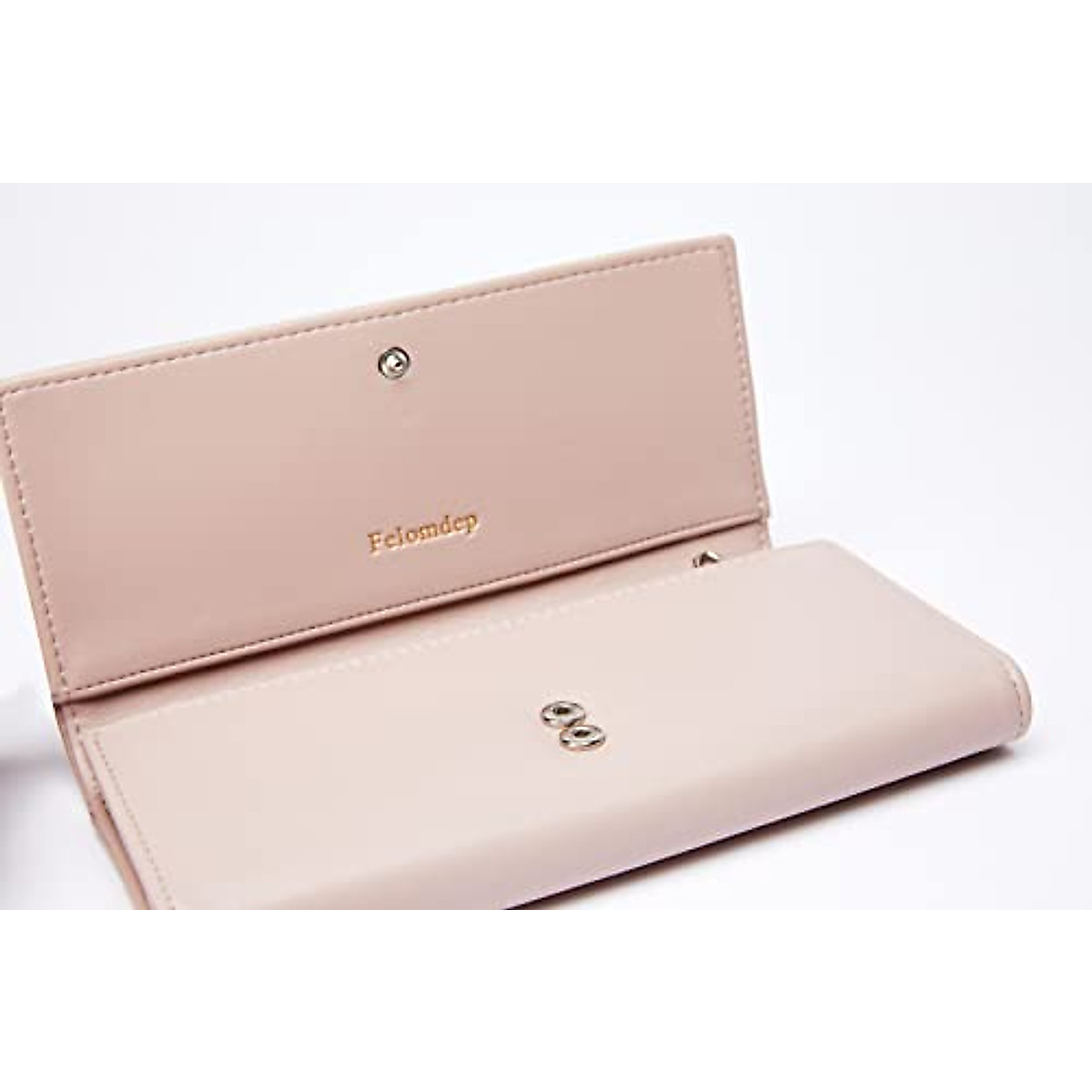 Felomdep Womens Wallet Medium Size Trifold Rfid Blocking Soft PU Leather Large Capacity Long Pink Shopping Wallet For Lady Travel Document Accessories Holder For Passport,Credit Card,Vaccine Card etc