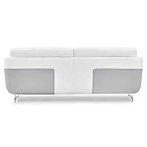 Zuri Furniture Modern Armondo Sofa in Two Tone White Microfiber Leather and Grey Accent