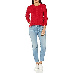 Amazon Essentials Women's Fisherman Cable Long-Sleeve Crewneck Sweater (Available in Plus Size), Red, Large