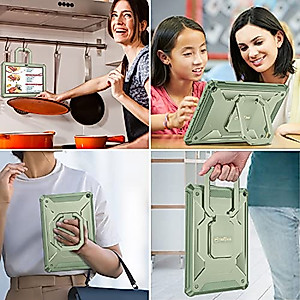 Fintie Case for Amazon Fire HD 10 & Fire HD 10 Plus (11th Generation, 2021 Release) - [Tuatara Rotating] Multi-Functional Grip Carry Stand Cover w/Built-in Screen Protector, Sage Green