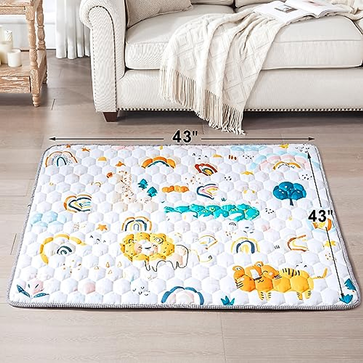 Entserk Portable Baby Play Mat 43" X 43,One-Piece Washable Crawling Mat,Non-Slip Foldable Playpen Mat for Kids,Baby Playmat Floor Mat for Infants, Babies, Toddlers, Forest Party
