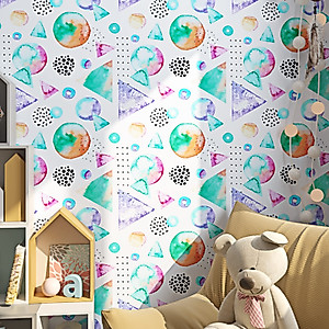 ReWallpaper 17.5in x 23ft Colorful Geometric Wallpaper Peel and Stick Wallpaper Watercolor Removable Vinyl Wallpaper for Bedroom Cabinets Kids Classroom Stick on Wallpaper Self Adhesive Contact Paper