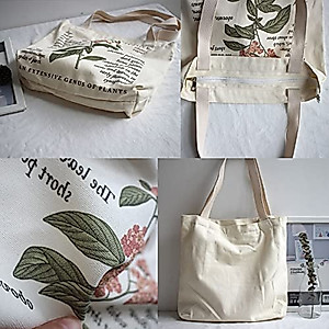 Floral Canvas Tote Bag Botanical Shopping Bag Aesthetic Flower Tote Bag Canvas Grocery Bag for Women Trendy Tote